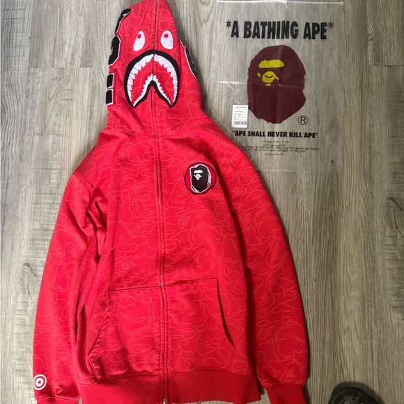 Bape | Jackets & Coats | Bape 3th Anniversary Red Shark Hoodie Jacket ...